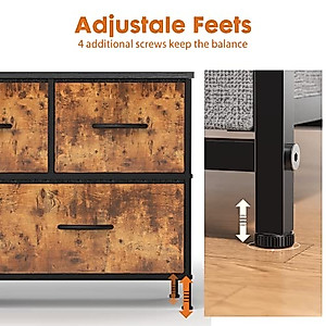 Sweetcrispy Rustic Brown Kids, 5 Dresser Chest Bedroom, Metal Frame and Wood Top for TV Stand up to 45 inch with Fabric Storage Drawer Units for Living Room