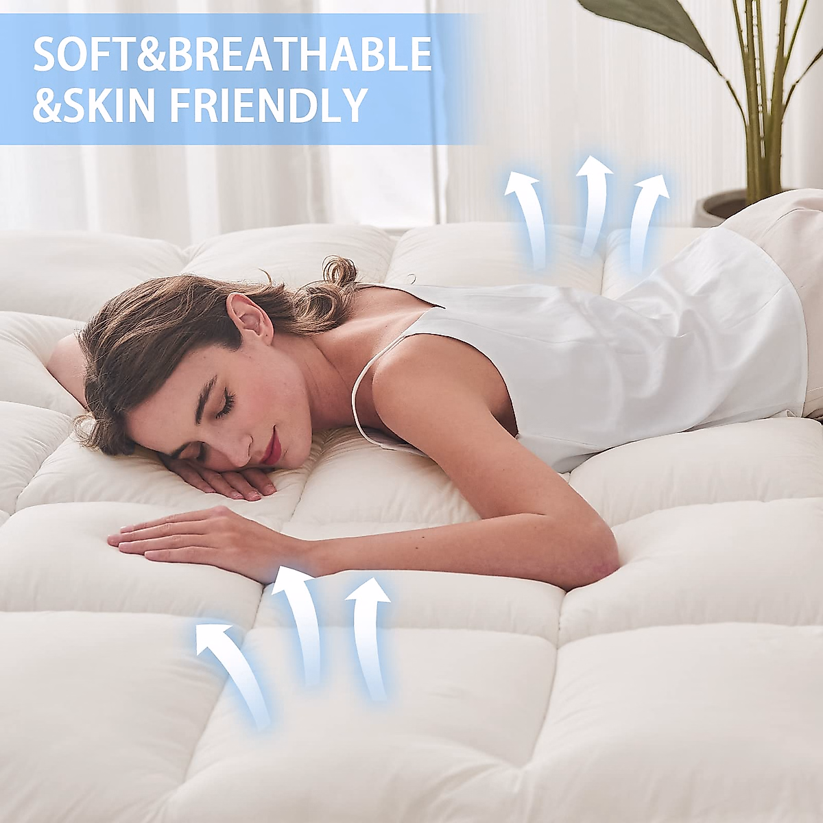 CYMULA Queen Mattress Topper Cover Cooling Mattress Pad Pillow Top Mattress Cover Quilted Fitted Mattress Protector with 8-21 Inch Deep Pocket