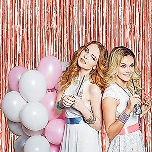BTSD-home Rose Gold Foil Fringe Curtain, Metallic Photo Booth Backdrop Tinsel Door Curtains for Wedding Birthday Bridal Shower Baby Shower Bachelorette Christmas Party Decorations(4 Pack, 8ft x 3ft)