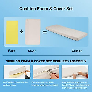 Lokex Bench Cushion Chair Pads Swing Cushions Memory Foam Pads for Patio Furniture Window Bay Bench Cushions, [Linen] Dark Grey, 48"x18"x3"