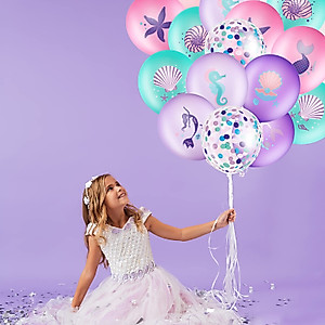 Mermaid Party Balloons Set Under the Sea Theme Birthday Party Balloons Decorations Ocean Mermaid Purple Pink Green Latex Confetti Balloon for Kids Girls Boys Birthday Princess Party Supplies 36 Pieces