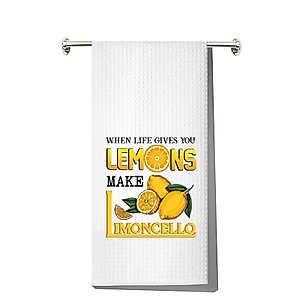 LEVLO Funny Lemon Kitchen Towel Lemon Lover Gift When Life Gives You Lemons Tea Towels Housewarming Gift Waffle Weave Kitchen Decor Dish Towels with Sayings (Gives You Lemons)
