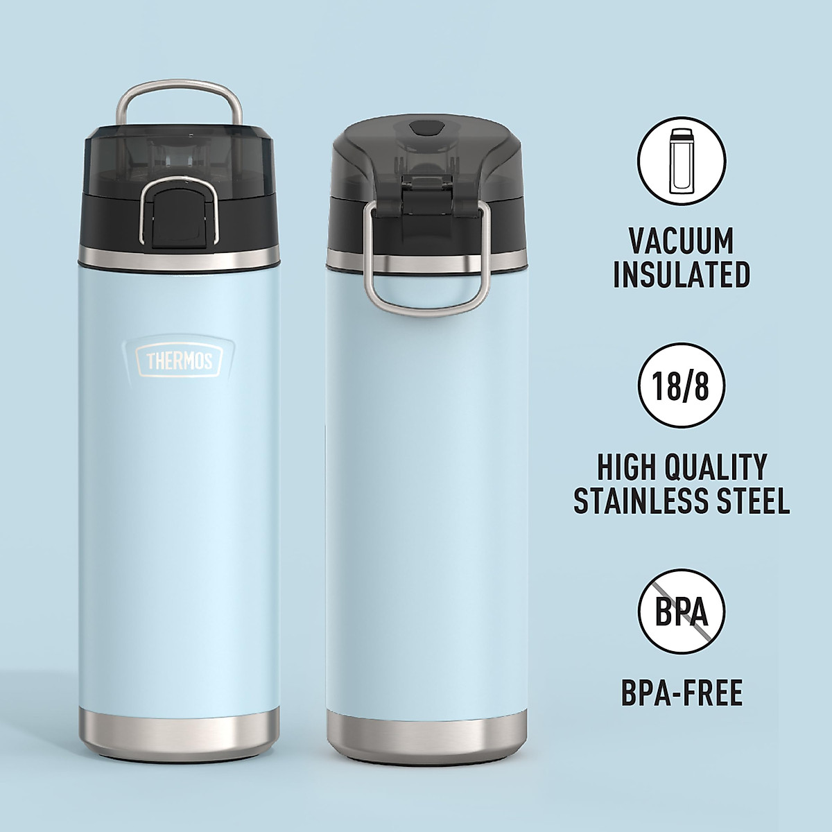 ICON SERIES BY THERMOS Stainless Steel Water Bottle with Spout 24 Ounce, Glacier