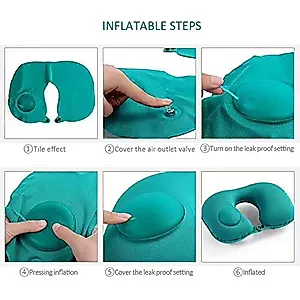 Inflatable Travel Pillow, 2019 New Pressing U-shaped Neck Pillow, Portable Sleeping Pillow for Airplane, Train, Car, Office (Navy)