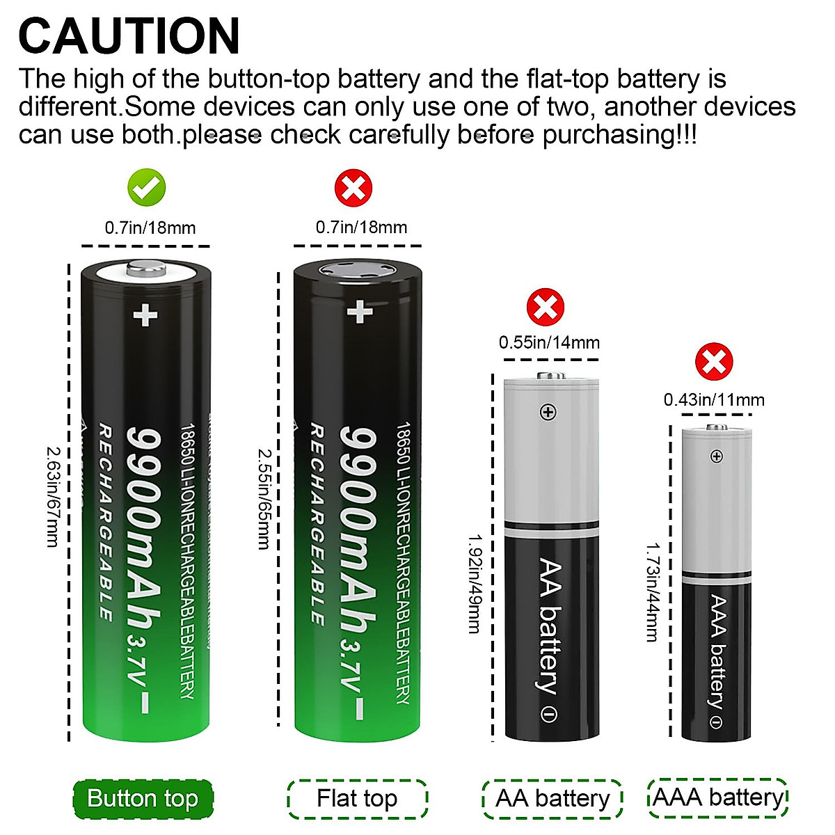 CPZZ 3.7volt 18650 Rechargeable Battery 3.7v Battery 18650 Rechargeable Battery Lithium 3.7 Volt Button top for flashlights and headlamp，Headlight etc (2pack-3.7v)
