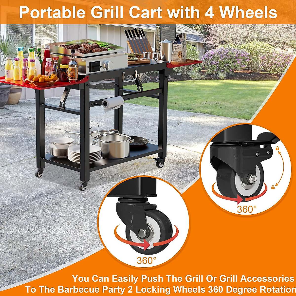 BBQ Future Outdoor Folding Grill-Cart - Upgraded Portable Pizza Oven Cart fit Tabletop Blackstone Griddle Stand & Ninja Grill Stand with Wheels, BBQ Griddle Cart for Outside Camping