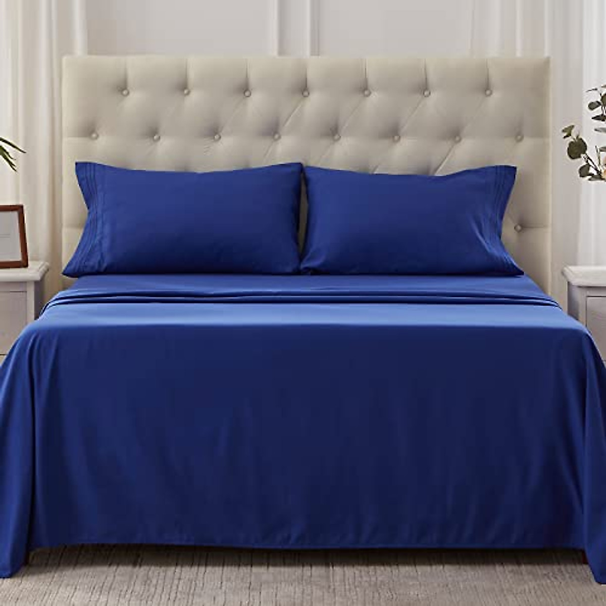 NexHome Full Size Sheet Set, Breathable & Cooling Sheets, Hotel Luxury Bed Sheet, Extra Soft, Deep Pockets 16", Easy Fit, Wrinkle Free, Comfy, Navy Blue Bed Sheets 4 Piece Set