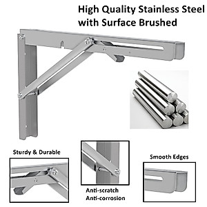 MySit 16" Folding Shelf Brackets 4 PCS, Max Load 550lb Heavy Duty Stainless Steel DIY Collapsible Wall Mounted L Shelf Bracket Space Saving for Table Work Bench