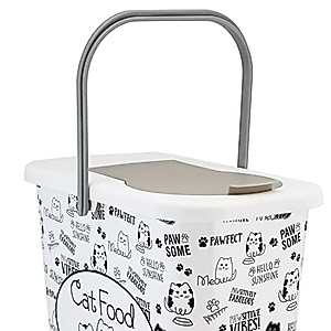 Pounce + Fetch 3 Gallon Pet Dry Food Container with Scooper | Cat Food Organizer | Helps Organize Pantry and Cabinets | Cats & Kitty Print Design | Carrying Handle | Flip Top Lid