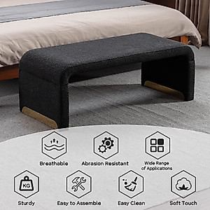 NIOIIKIT 43.3'' Ottoman Bench with Boucle Fabric, Faux Fur End of Bed Bench with Golden Metal Legs, Upholstered Entryway Bench for Living Room, Bedroom, Entryway (Black)