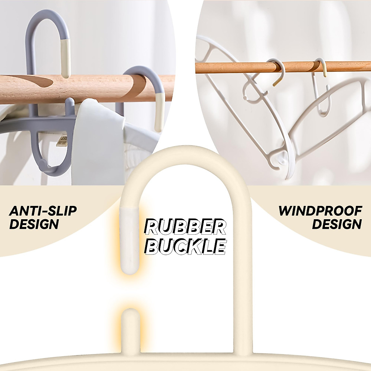 30 Pack Plastic Clothes Hangers with Rubber Buckle, Stackable No Shoulder Bump Heavy Duty Coat Hangers, Non-Slip Space Saving Dry Wet Closet Hangers for Suits, Jackets, Sweater (Beige)