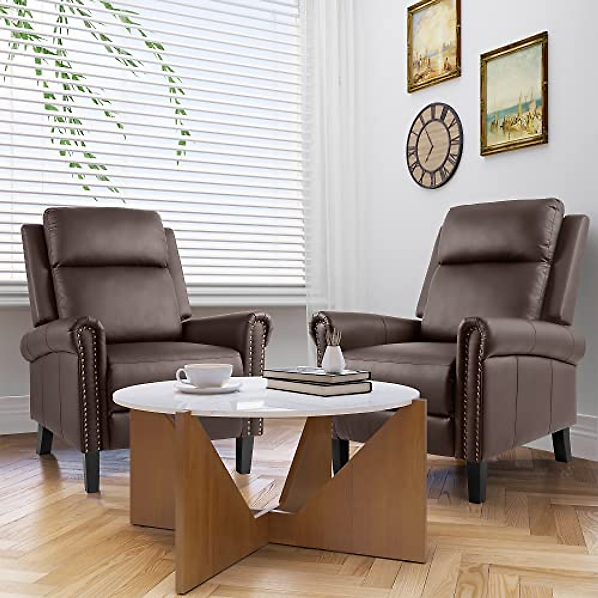 YITAHOME Leather Recliner Chair Set of 2, Push Back Recliner with Comfortable Arms and Back, Accent Chair Single Sofa Adjustable for Living Room, Home Theater Seating, Brown