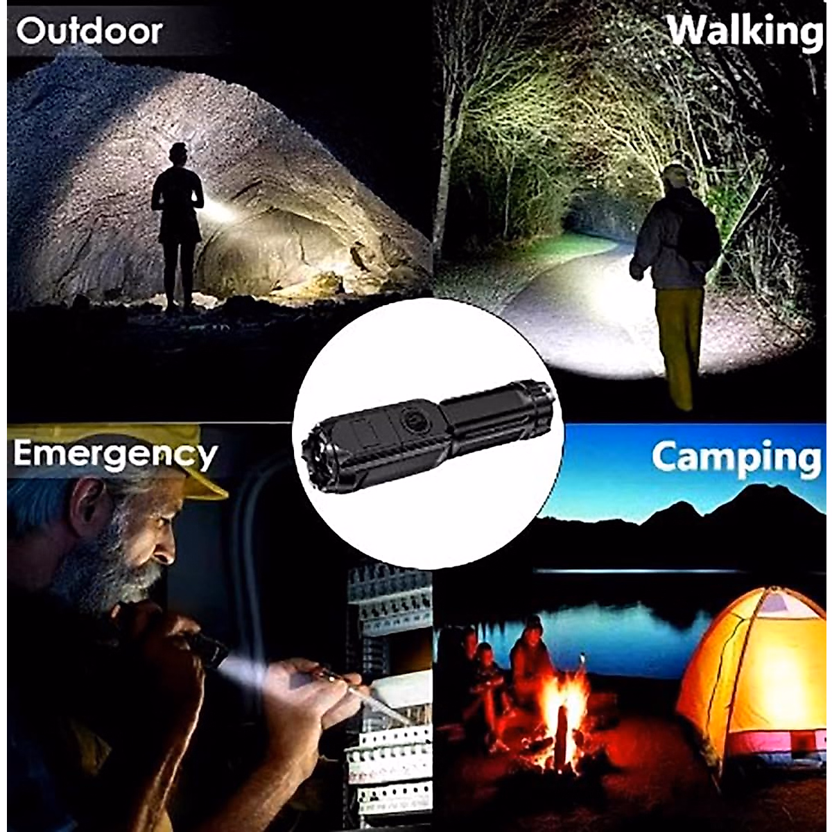 Cenbini 2PCS Peachloft Flashlight, Powerful LED Flashlight, Waterproof Zoom 3 Lighting Modes USB Rechargeable Torch for Outdoor Hiking Emergency (Gray Black)