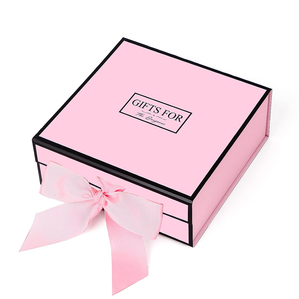 JiaWei Gift Box 9.4x9.4x3.7 Inches, Luxury Gift Boxes with Lid and Ribbon, Magnetic Hard Cardboard Gift Box, Collapsible Bridesmaid Proposal Box, Decorative Box for Presents, Wedding, Birthday(Pink)