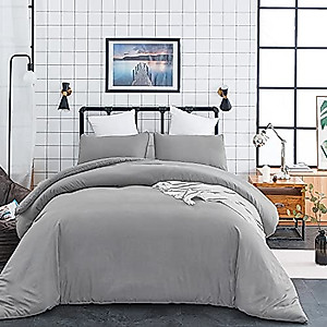 Luxlovery Silver Grey Comforter Set Queen Light Grey Bedding Comforter Set Full Women Men Light Grey Cotton Soft Breathable Cozy Blanket Quilts 3 Piece Comforter with 2 Pillowcases