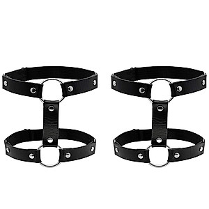 Leather Leg Chain Punk Leg Garter Belt Thigh Chains Black Body Chain Festival Rave Body Accessory for Women and Girls (2PCS)