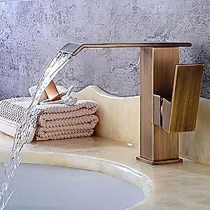 NANZU Kitchen & Bath Fixtures Taps Faucet, Basin Waterfall Faucet Copper Faucet Antique Hot and Cold Basin Faucet Under Counter Basin Faucet