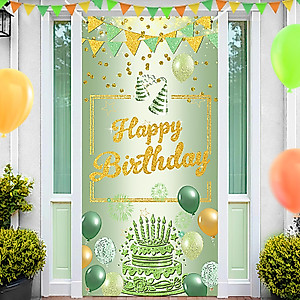 Sage Green Birthday Banner Decorations for Girls Women Sage Green Happy Birthday Door Cover Banner Light Green Birthday Banner Backdrop Porch Banner Sage Green Birthday Party Supplies for Baby Shower