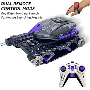 Bindove RC Stunt Tank with Light, Watch Gesture Sensor RC Tank Toy, 360 Rotation Remote Control Stunt Car Shooting Water Bullets, Gifts for Children (Tracked Black Purple)