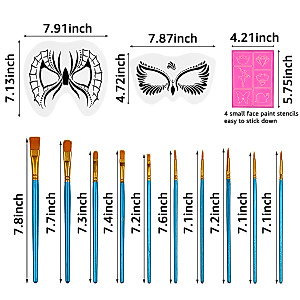 31 Pieces Face Stencils Kit, 17 Reusable Large Face Paint Stencils, 4 Small Stick Paint Stencils and 10 Pieces Painting Brushes for Kids Face Painting, Tattoo Stencils, Holiday Halloween Makeup
