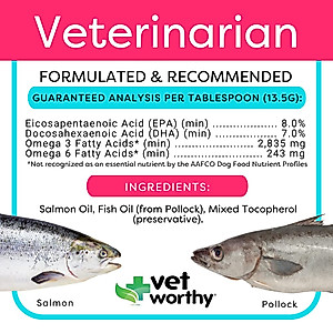 Vet Worthy Wild Alaskan Salmon Oil Blend for Dogs - Dog Supplement to Support Healthy Skin and Beautiful Coat - Fish Oil Supplement with EPA, DHA, and Omega 3 Fatty Acids - Salmon Flavor, 15.5oz