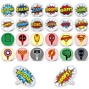 24pcs Super Theme Hero Cake Toppers Cupcake Ring Decor for Kids Hero Theme Birthday Party Supplies Baking Decorations Party Favors