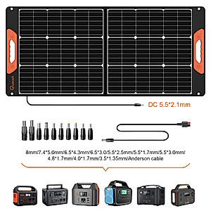 100W Portable Solar Panel, QUACOA Foldable 100 Watt Solar Panel Power Charger for Power Station, Monocrystalline Solar System Complete kit for Camping Boat Emergency Backup with 5V USB 18V DC Output