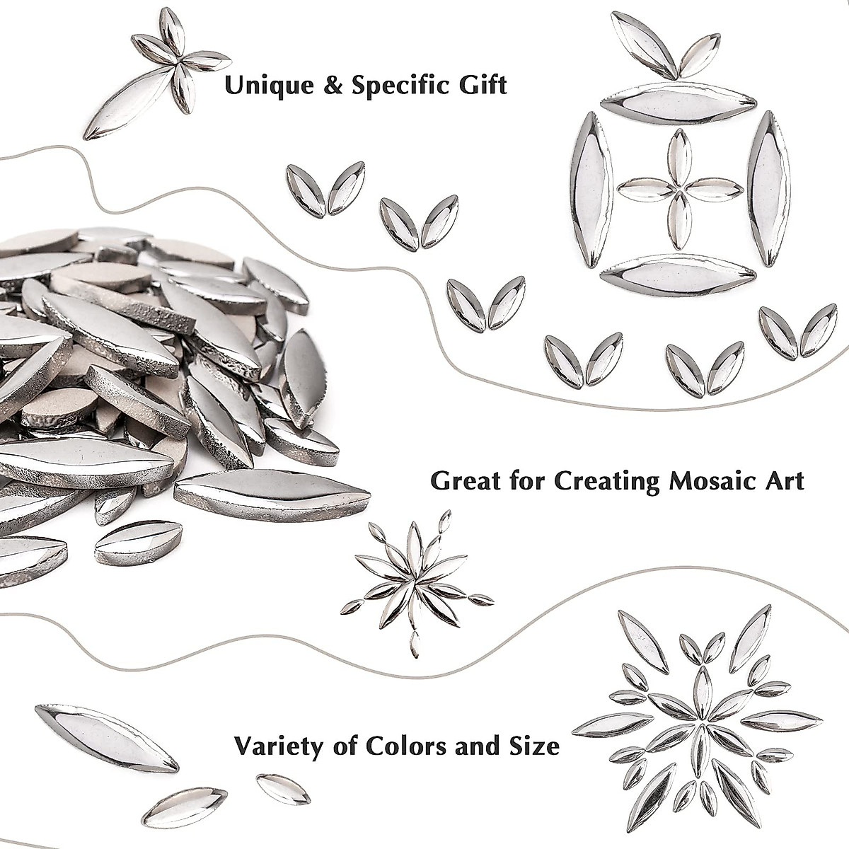 Youway Style Iridescent Mosaic Tiles for Craft Bulk,200g Petal Shaped Pieces for Mosaic Crafts Supplies,Mosaic Adult DIY Garden Kit（Silver)