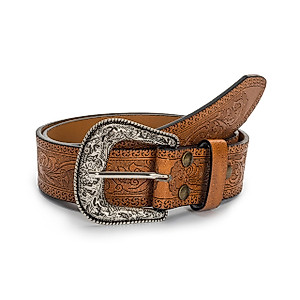 NociHah Retro-Western-Leather-Belts for Women and Men - Fashion Cowgirl Cowboy Waist-Belt Engrave Flower Buckle-Belt for Jeans Pants Dresses (Waist for 29"-39")