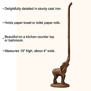 ART & ARTIFACT Elephant Paper Towel Holder - Cast Iron Bathroom Toilet Paper Holder, Standing TP Holder Elephant Decor - Paper Towel Stand