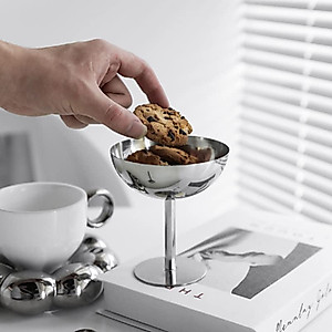 LIZEALUCKY Stainless Steel Ice Cream Goblet Cups Serving Dessert Dish Bowls for Salad Fruit Cereal Pudding for Home Hotel Restaurants Parties(Tall)