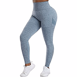 NORMOV 4 Piece Butt Lifting Workout Leggings for Women, Seamless Gym Scrunch Booty Lifting Sets(Black/Blue/Grey/Forest Green, M)