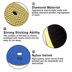 Diamond Polishing Pads Set 4 inch Wet/Dry Diamond Sanding Pads Kit 11 Piece Set Granite Stone Concrete Marble Buffer with M14 Drill Adapter
