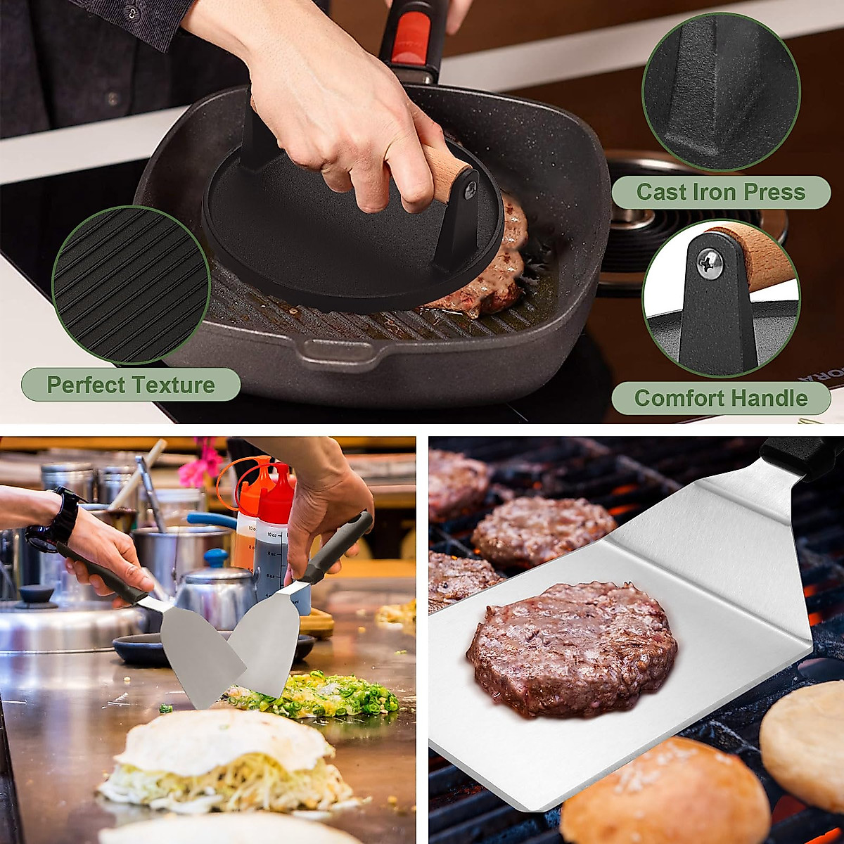 19PCS Griddle Accessories Kit, Stainless Steel Flat Top Grill Accessories Set for Blackstone and Camp Chef, Grill Spatula Set with Enlarged Spatulas, Basting Cover, Scraper for Outdoor Barbecue