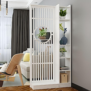 CraftThink Wall Room Divider, Modern White Freestanding Wood Room Divider Screen, Storage Cabinet Display Storage with Shelves, Wall Privacy Screens for Home Office Decorative, 27.5"L x 12"W x 75"H