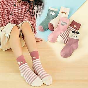 Zumou Toddler Kids Little Girls Cute Cotton Crew Socks 10 Pack (L (5-7T) / Little kids, Rainbow)