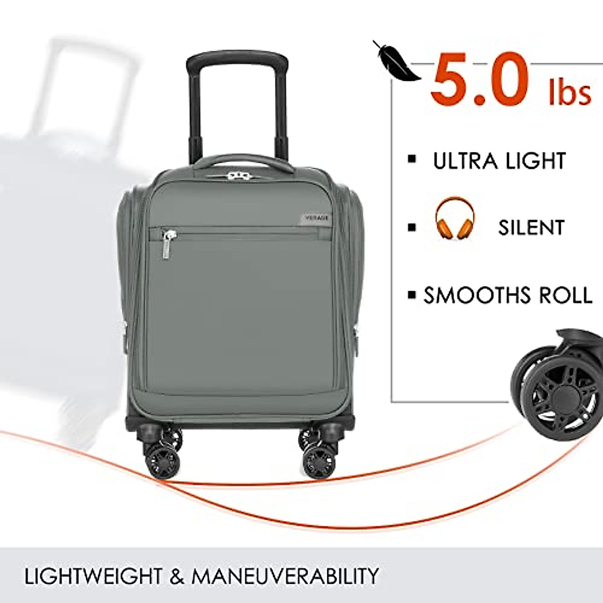 VERAGE Carry On Underseat Luggage with Wheels & USB Port, Wheeled Spinner Bag Carry-on Luggages for Airlines, Lightweight Suitcase Men Women, Pilots and Crew (14-Inch Plus)