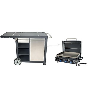 Razor Universal Rolling Prep Cart with Shelves and Storage Drawer for Portable Outdoor Griddle and Grills, Accessory Only, Black