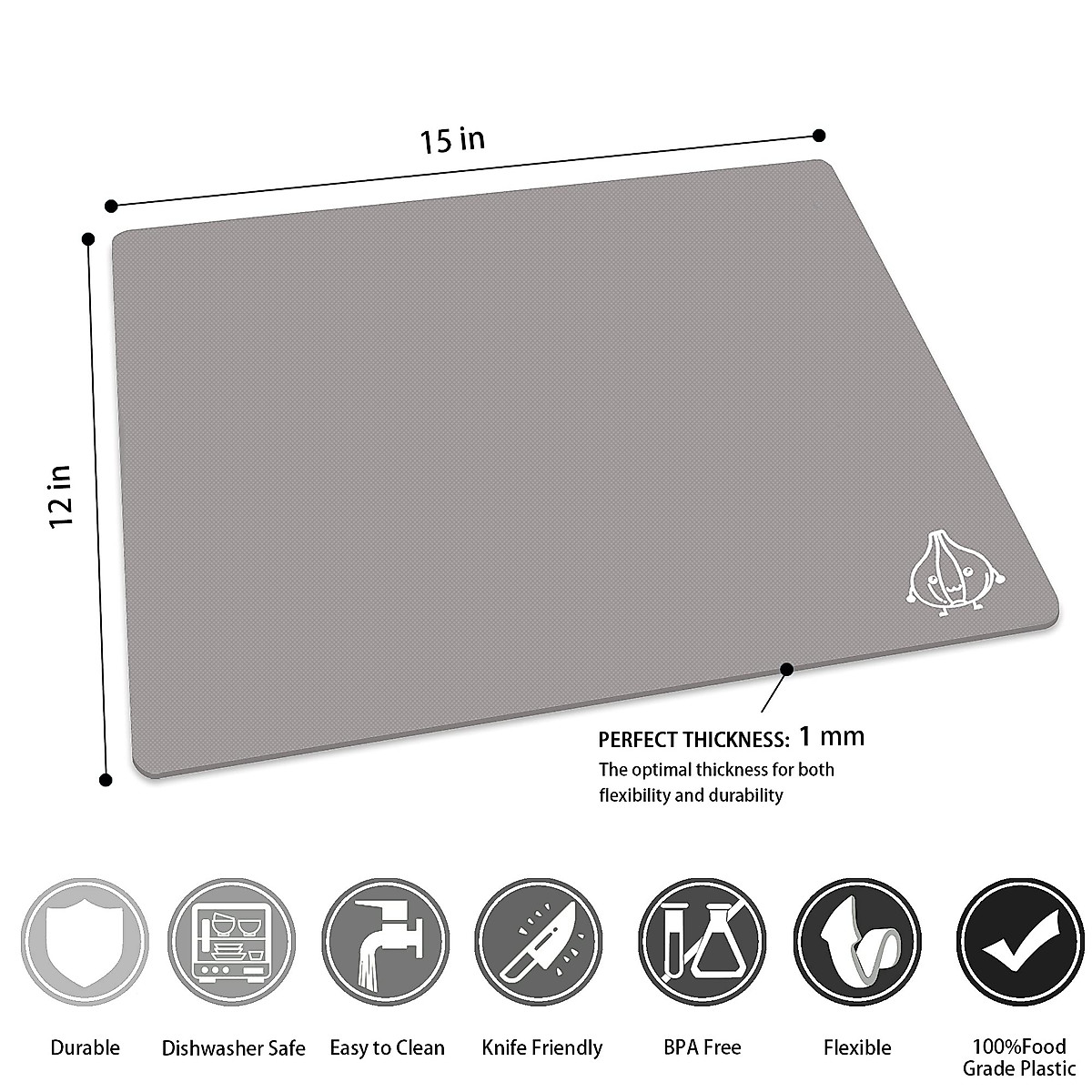 ZVP Flexible Plastic Cutting Board Set of 8 Gradient Color, Colorful Chopping Boards, BPA Free Mats, Non-Slip, Dishwasher Safe, 15x12 Inch, Gray Neutral Colors