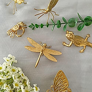 Gold Dragonfly Sculpture Solid Metal Insect Ornament Mini Insect Figurine for Home Office Garden Desktop Decor (Dragonfly)