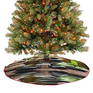 Zen Basalt Stones On Wood Christmas Tree Skirt 30"x30", Large Xmas Tree Skirt Fabric, Washable Tree Skirt Waterproof, Classic Santa Tree Skirt Decorations for Real Tree, Home, Outdoor, Holiday Party
