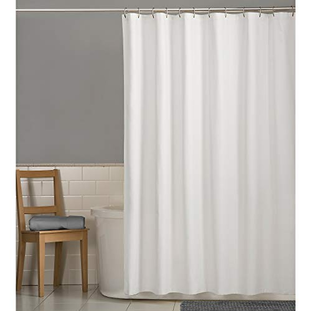 Maytex Water-Repellent Fabric Shower Curtain Liner with Weighted Hem, Soft Microfiber, Quick Drying and Washable Shower Liner, 70" x 72", White