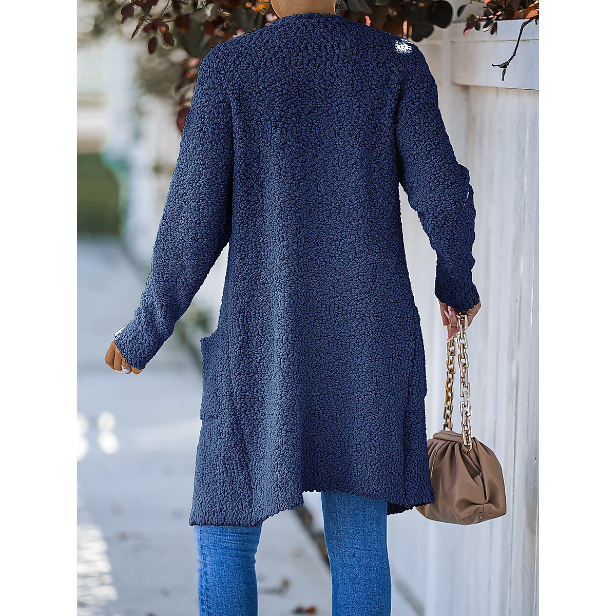 MEROKEETY Women's 2024 Winter Long Sleeve Soft Chunky Knit Sweater Open Front Cardigan Outwear Coat Navy