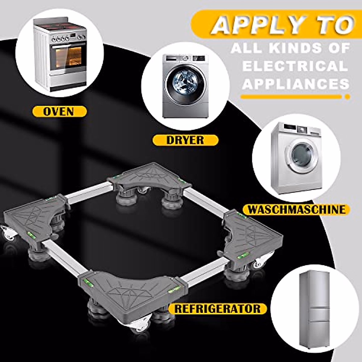 Grandekor Refrigerator Stand Washer Dryer Stand Moving Dolly Rollers with 8 Strong Adjustable Feet and 4 Double Wheels for Fridge Washing Machine Pedestal