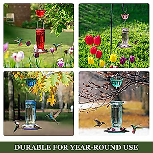 Kingsyard Glass Hummingbird Feeder for Outdoors Wild Bird Feeder with 6 Feeding Ports Hanging for Garden Yard, Red (Ant Moat Included)
