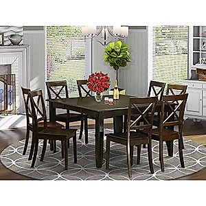 East West Furniture PFBO9-CAP-W 9 Piece Modern Dining Table Set Includes a Square Wooden Table with Butterfly Leaf and 8 Kitchen Dining Chairs, 54x54 Inch, Cappuccino