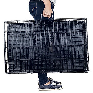 36-inch Dog Crate - Double Door Pet Kennel with Divider Panel - Foldable Dog Cage with Carry Handle for Portability and Storage by PETMAKER (Black)