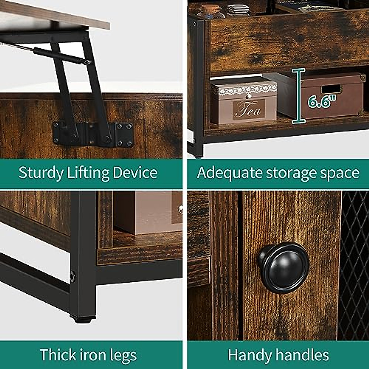 YITAHOME Lift Top Coffee Table, Coffee Table for Living Room,Wood Coffee Table with Storage,Hidden Compartment and Double Metal Mesh Door Cabinet,Rustic Brown