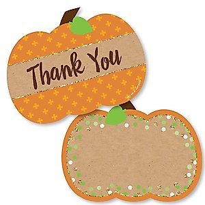 Big Dot of Happiness Pumpkin Patch - Shaped Thank You Cards - Fall, Halloween or Thanksgiving Party Thank You Note Cards with Envelopes - Set of 12