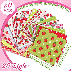 20 Pcs 10''x10'' Strawberry Fabric Strawberry Fabric Squares Quilting Cotton Fabric Bundle for DIY Sewing Fabric Precuts Quilt Squares Multi Color Printed Patchwork Supplies for Quilting Patchwork